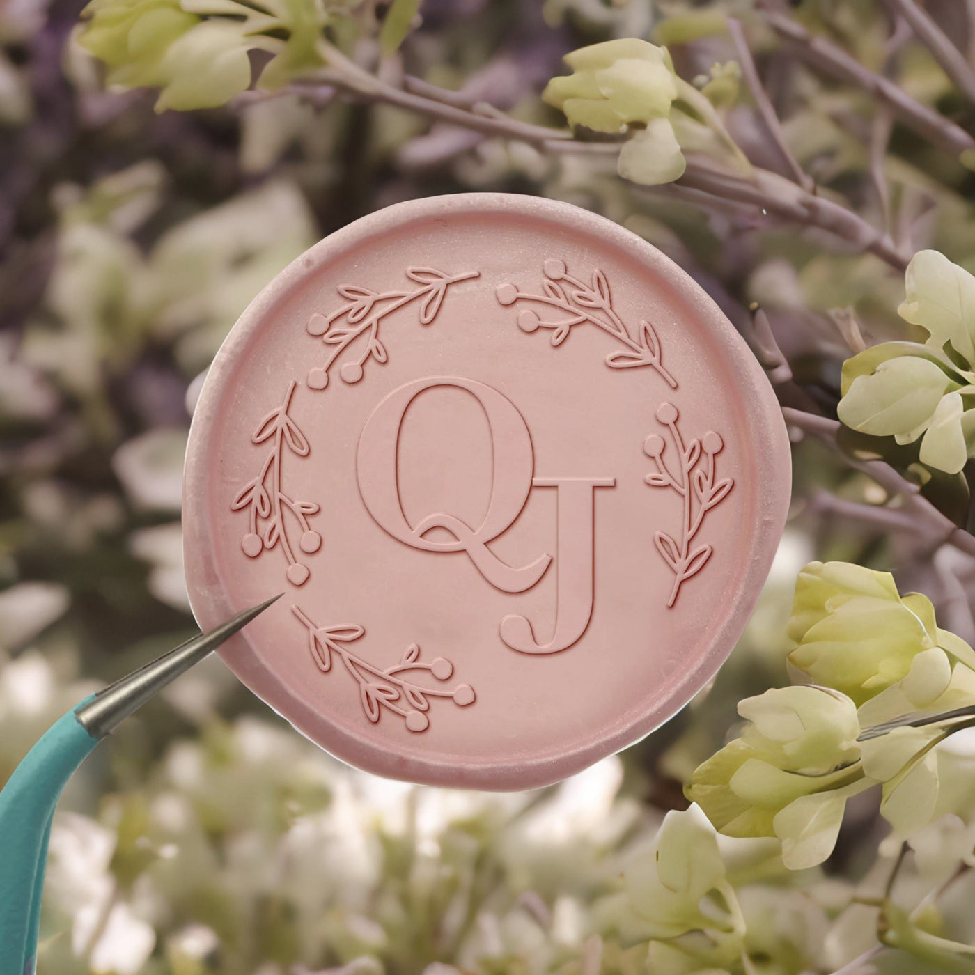 Branches & Buds Double Initials Wedding Custom Self-Adhesive Wax Seal ...